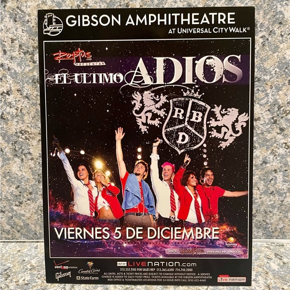 Other | Rbd Rebelde Promo Card El Ultimo Adios Gibson Amphitheatre Los ...